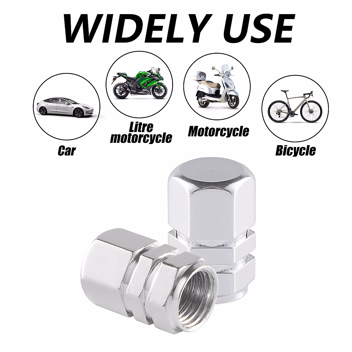 alpmosn Aluminum Tire Stem Valve Caps Wheel Valve Covers Car Dustproof Tire Cap Cover Accessories, Universal for SUV, Car, Bike and Motorcycle，Hexagon Shape (4PCS Silvery)