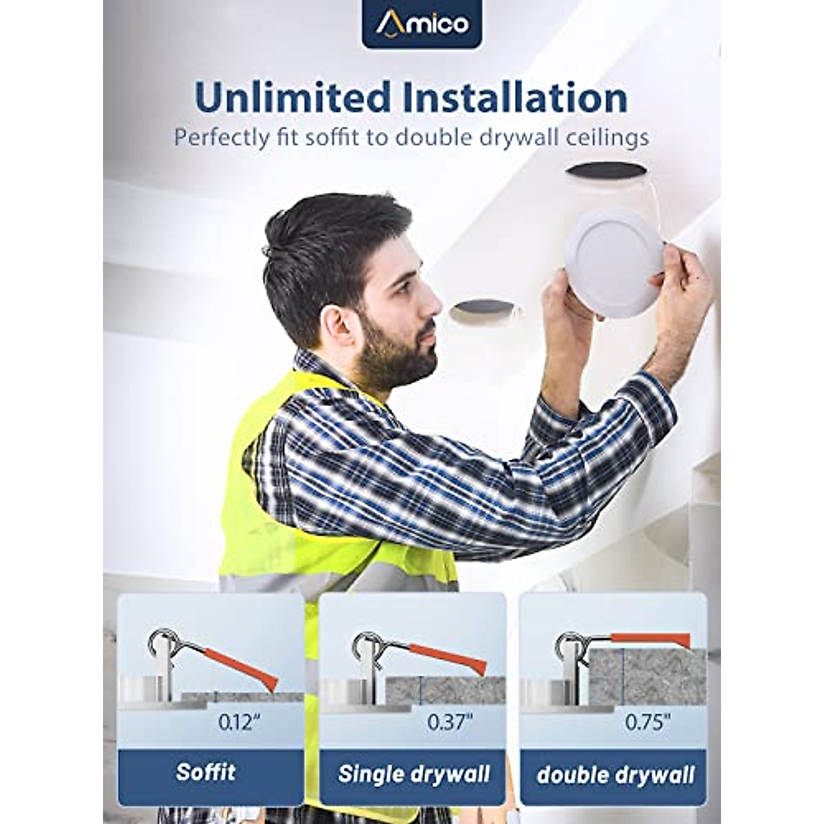 Amico 12 Pack 6 Inch 5CCT Ultra-Thin LED Recessed Ceiling Light with Junction Box, 2700K/3000K/4000K/5000K/6000K Selectable, Dimmable Canless Light, 1200LM High Brightness Downlight, 15W Eqv 130W, ETL