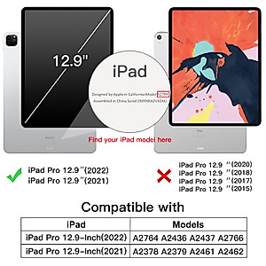 JETech Case for iPad Pro 12.9-Inch (6th/5th Generation, 2022/2021 Model) with Pencil Holder, Support 2nd Pencil Charging, Slim Tablet Cover with Soft TPU Back, Auto Wake/Sleep (Black)