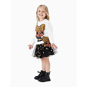 L.O.L. Surprise! Girl Birthday Skirt Set with Cute Bag, Long Sleeve Print Pullover Tee Mesh Tutu Skirts 3 Piece Outfit Set