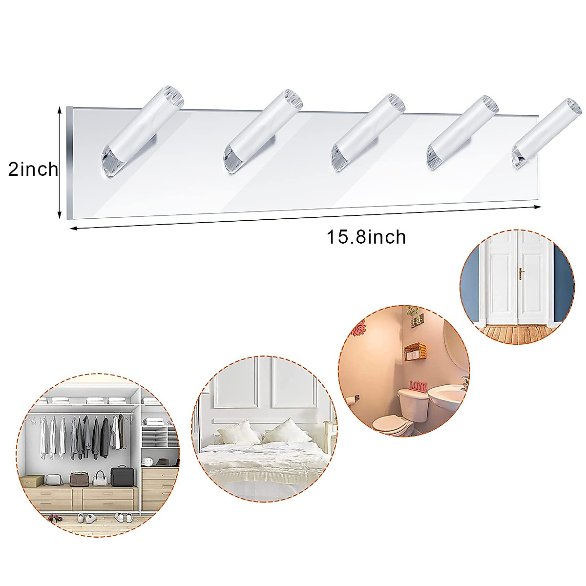 1 Pcs Acrylic Wall Mounted Necklaces Organizer with 6 Hooks Clear Adhesive Jewelry Wall Mount Hanging Hooks for Necklaces Bracelets Rings Chains
