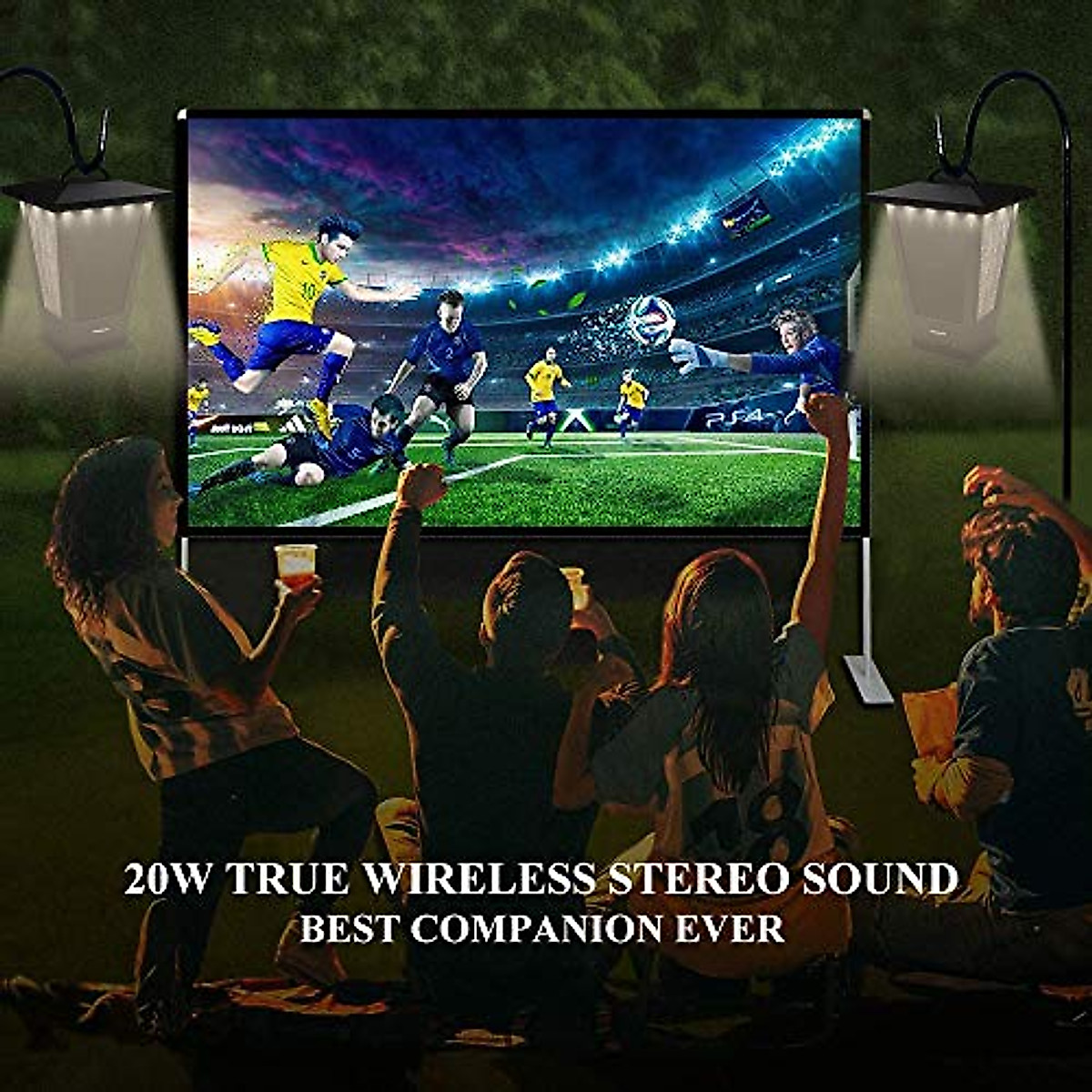 pohopa Bluetooth Speakers Waterproof, 2 Packs True Wireless Stereo Sound 20W Speakers Dual Pairing Lantern Indoor Outdoor Speakers with 20 Piece LED Lights, Rich Bass, Pinao Black