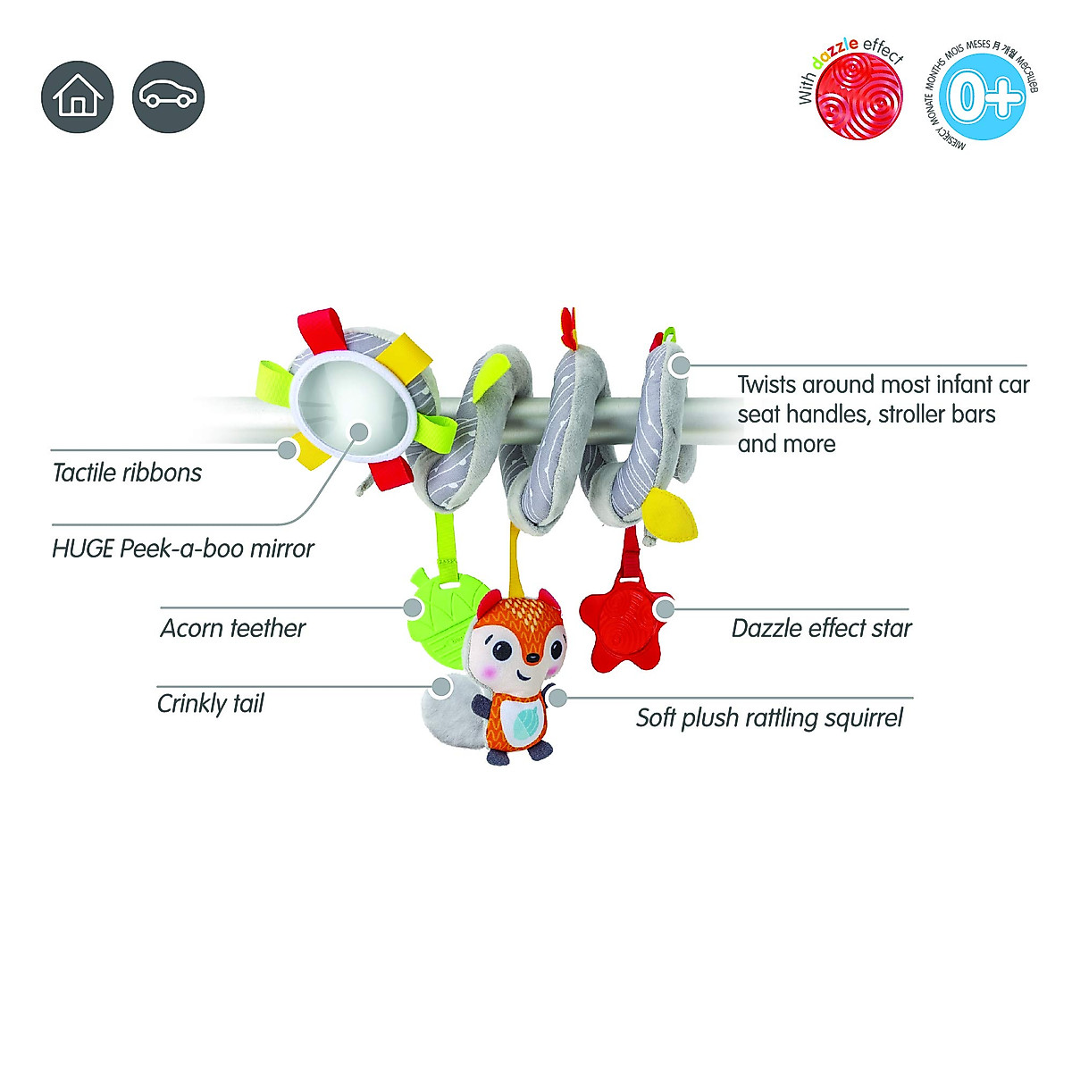 BENBAT Spiral Plush Toy, Baby’s Fun Accessory for Car Seat & Pram Etc, Hanging Rattling Toys, Developmental Toys for Babies, Keeps Your Baby Happy, Ideal Gift