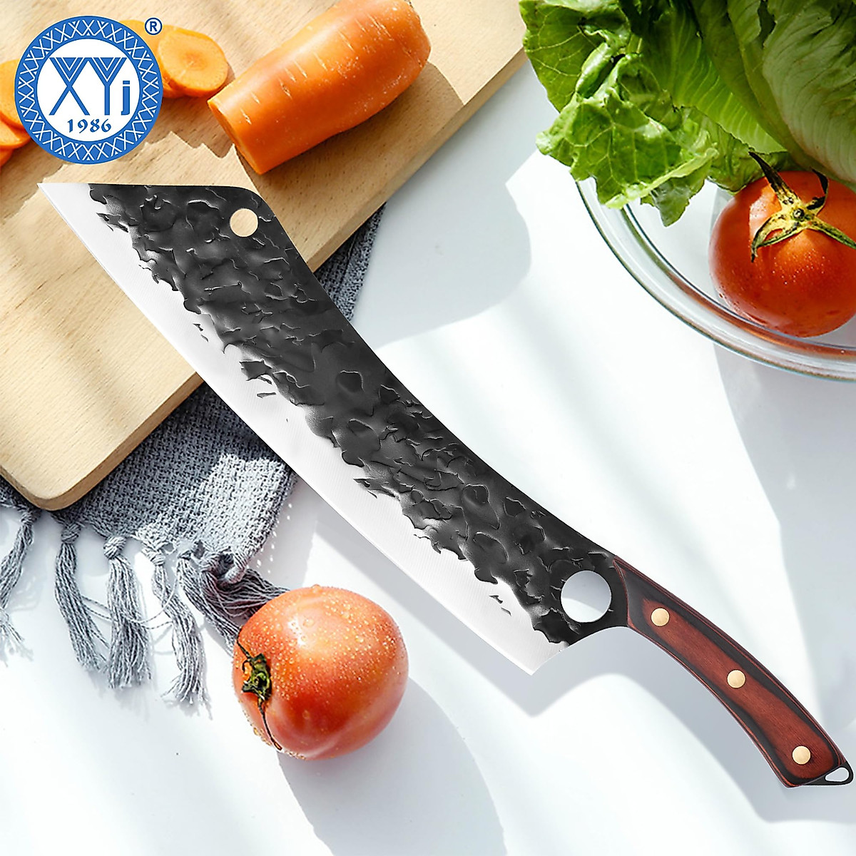 XYJ 12 Inch Long BBQ Knife Set Full Tang Brisket Turkey Meat Chopping Slicing Knife Razor Sharp Stainless Steel Blade Non-stick Effort Saving Finger Control Chef Knives With Whetstone