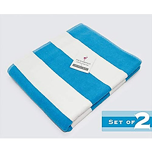 COTTON CRAFT Pool Lounge Chair Cover - 2 Pack - Chaise Beach Picnic Spa Towel - Cabana Stripe - Soft Premium Ringspun Terry Cotton - Oversized - 32 inch Wide x 82 inch Long with 7 inch Pocket – Aqua