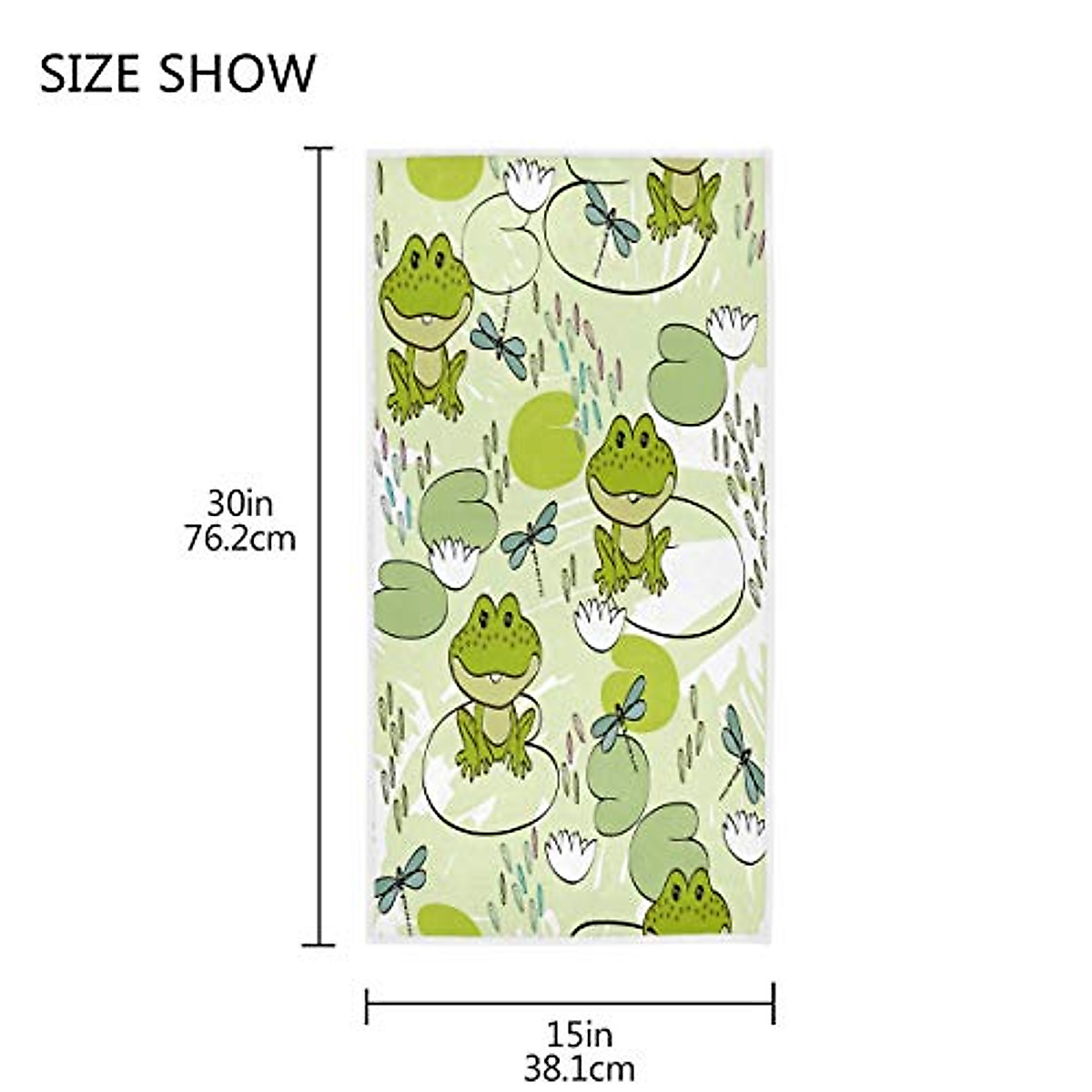 Blueangle Cartoon Frogs Dragonflies Hand Towel 15 x 30 Inches, Highly Absorbent, Soft, Washable, Long Lasting for Bathroom, Kitchen, Gym, Spa, Yoga