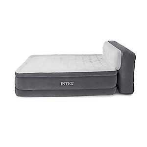 Intex Dura-Beam Ultra Plush Inflatable Pillow Top Bed Air Mattress with Headboard, Built-in Internal Electric Pump and Carry Storage Bag, Queen, Gray