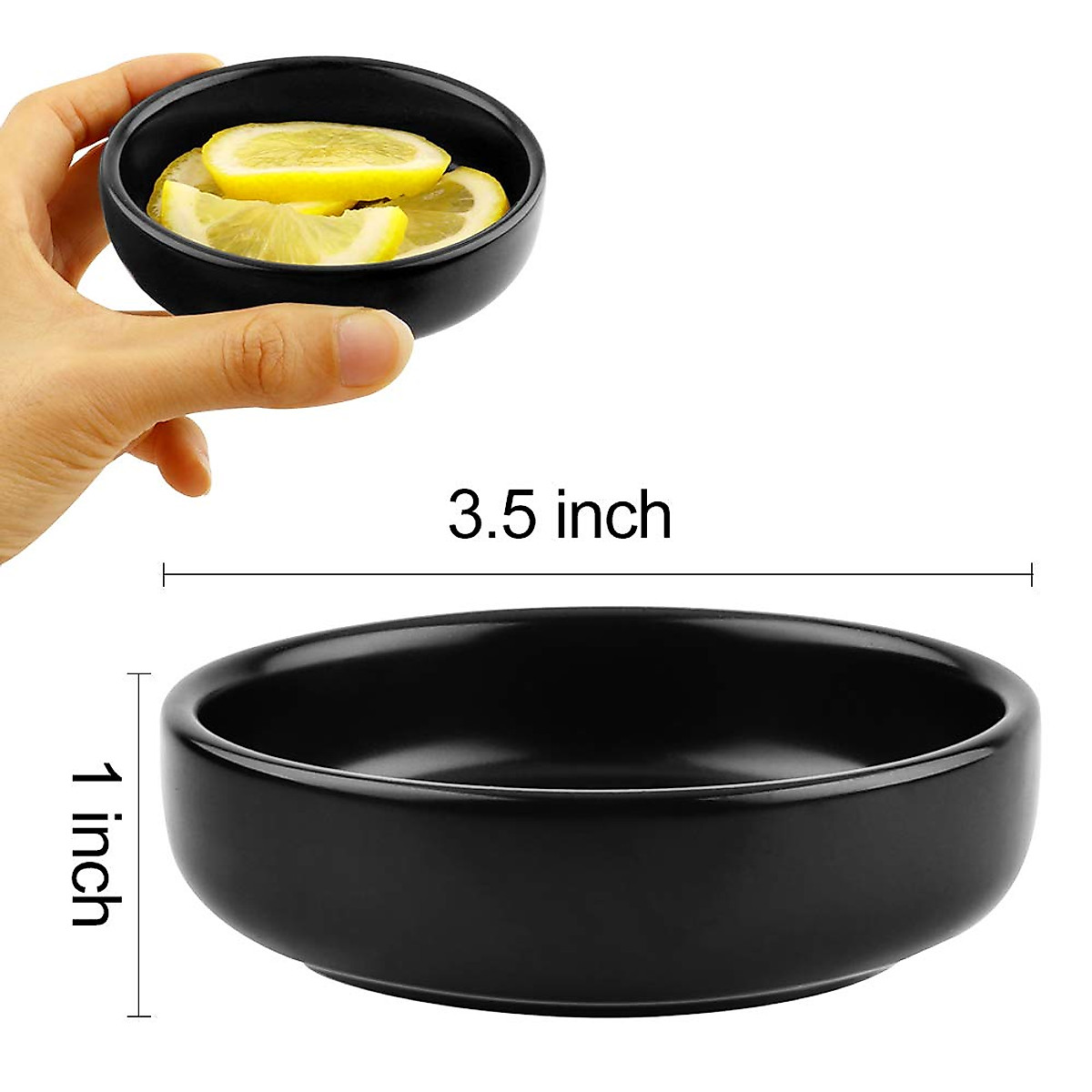Cyimi 3.5" Ceramic Side Dish Set of 4 Small Porcelain Soy Dipping Sauce Dishes Black Seasoning Sauce Bowls Dinnerware Sets Sauce Serving Dishes