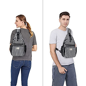 MOSISO Crossbody Sling Backpack, Vertical Stripe Sling Bag with Front Raised Pocket Travel Hiking One Shoulder Chest Bag Daypack, Black