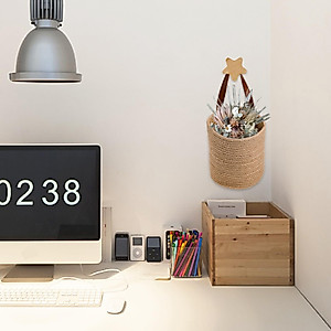 YOUEON Set of 2 Jute Hanging Basket 7.8" x 6.7", Wall Hanging Planter Baskets, Jute Woven Hanging Storage Baskets, Small Woven Baskets for Sunglasses Wallet Keys Flower Plants Towels Toys