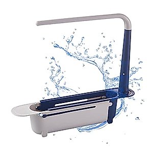Tmnoa Telescopic Sink Storage Rack,Adjustable Length 2-in-1 Sink Storage Rack Holder Drain Rack for Kitchen Sponge and Soap Expandable Storage Drain Basket for Home Kitchen (Blue)