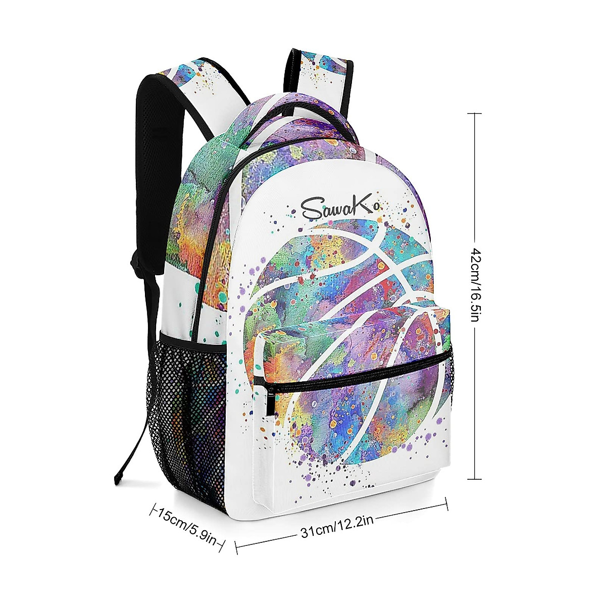 CUXWEOT Basketball Watercolor Art Personalized School Backpack Casual Schoolbag with Name for Boys Girls Gift