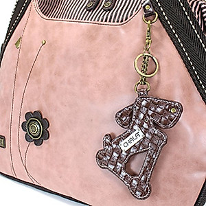 Chala Handbags Dust Rose Shoulder Purse Tote Bag with Dog Key Fob (Wiener Dog with Scooter)