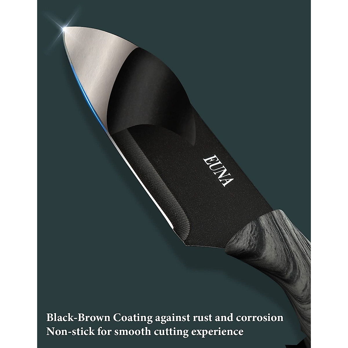 EUNA 7 Inch Chef Knife Ultra Sharp, Kitchen Knife with Sheath & Gift Box, Santoku Knife for Meat/Fruit/Veggie Cutting, Gray Zebra Texture, Non-sticking coating and PP Handle Gary-Black, L03