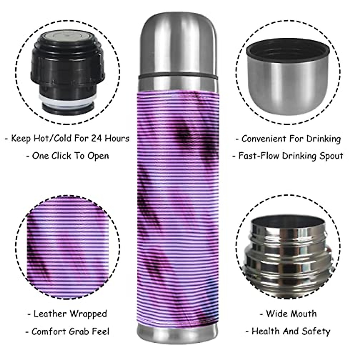 Stainless Steel Leather Vacuum Insulated Mug Geometry Thermos Water Bottle for Hot and Cold Drinks Kids Adults 16 Oz