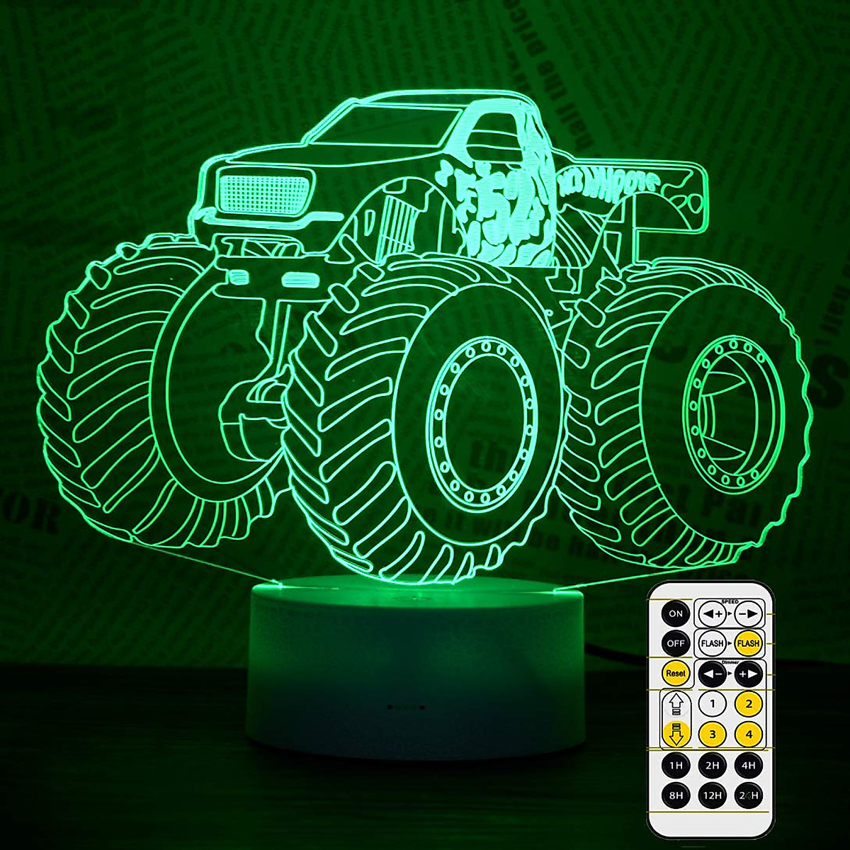 Night Lights for Kids Monster Truck 3D Night Light Bedside Lamp 7 Colors Changing with Remote Control and Timing Function Best Birthday Gifts for Boys Girls Kids Baby