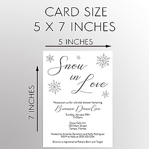Winter Bridal Shower Invitation White Silver Snow in Love Snowflakes Wedding Couples Shower January February Printed Cards Customized Personalized Cards (12 Count)