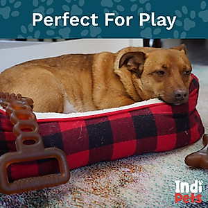 INDIPETS Three Bone on A Rope with Jute Rope Fetch & Chew Toy for Dogs: Durable, Safe, Plant-Derived Toy Made with 100% Natural Rubber | Natural (PN: 60025)