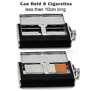 Sunnyac Stainless Steel Hip Flask, Leak-proof Hidden Flask with Cigarette Case and Leather Wrapped Cover, Including a Funnel and White Box, Black (6 Ounce)