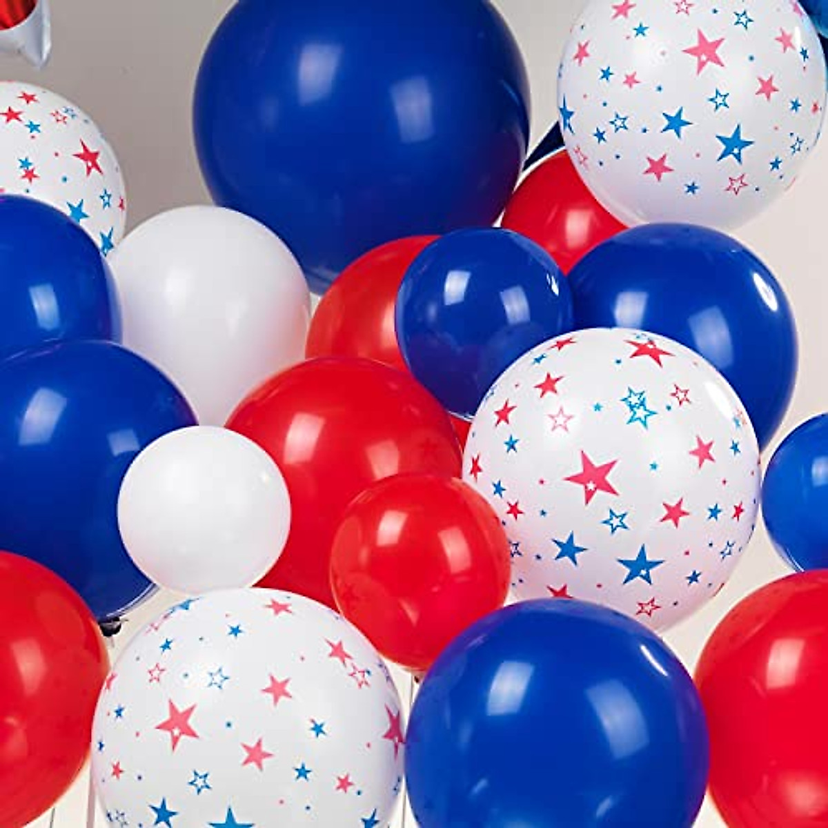 kozee Red White and Blue Patriotic balloon garland arch kit 136pcs with starburst star print balloons for july 4 Memorial day decorations