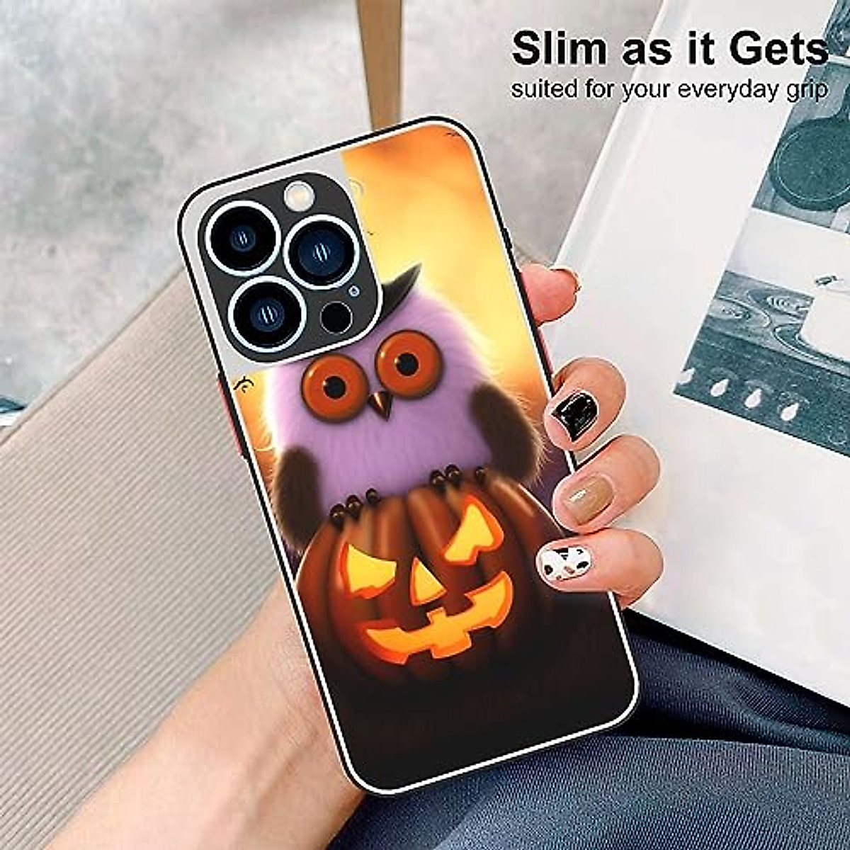 EMPYRI Cute Halloween Ghost Pumpkin Owl Printed Frosted Phone Case for iPhone 13 Pro Max-6.7 Inch, Shockproof Phone Cover with Wireless Fast Charging, Acrylic Back, Not Yellowing