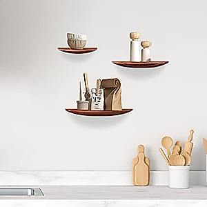 Unique Half Round Wall Floating Shelves Arc Bottom Design, Set of 3, Elegant Display & Organizer Semicircle Wall Shelf Decor w/Invisible Brackets, Rustic Wood Shelf Decorate Plant Books Small Artwork