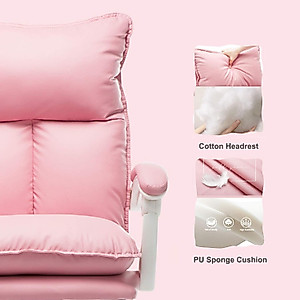 Computer Chair, Ergonomic High-Back Computer Desk Chair PU Leather Executive Swivel Adjustable Home Chair with Cotton Headrest for Women (Color : Beige)