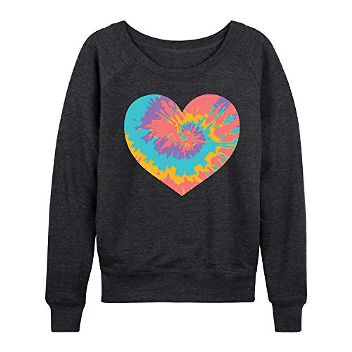 Instant Message - Tie Dye Heart - Women's Lightweight French Terry Pullover - Size Large Heather Charcoal