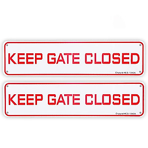 2 Pack Keep Gate Closed Sign, 12"x 3" - .040 Aluminum Sign Rust Free Aluminum-UV Protected and Weatherproof