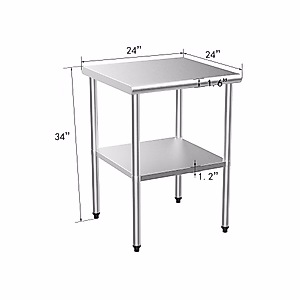 ROVSUN 24'' x 24'' Stainless Steel Table for Prep & Work,Commercial Worktables & Workstations, NSF Heavy Duty Metal Table with Adjustable UnderShelf for Kitchen Restaurant,Home,Hotel,Outdoor