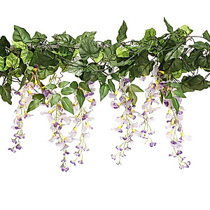 Flower String Lights Solar Powered, 33.6FT Patio String Lights with 60 Warm White LED, 6 Clusters Wisteria Floral and 6 Grapevines Outdoor Lights Perfect for Home Garden Wedding Party Umbrella Décor