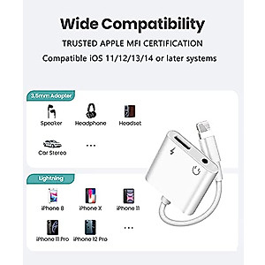 [Apple MFi Certified] 2PACK Lightning to 3.5 mm Adapter，iPhone Aux Adapter Support 2 in 1 Audio + Charger iPhone Splitter Compatible with iPhone 14/13/12/11/X/XR/XS/8/7/6/iPad/iPod