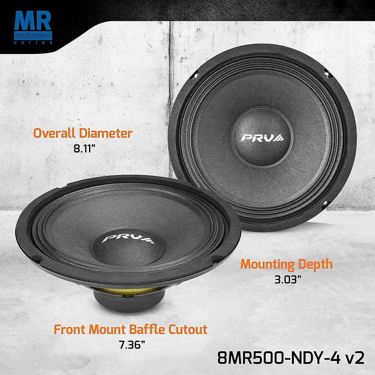 PRV AUDIO 8MR500-NDY-4 V2 Neodymium 8" Mid Range 4 ohm Pro Audio Speaker 500 Watts Program Power (Single)