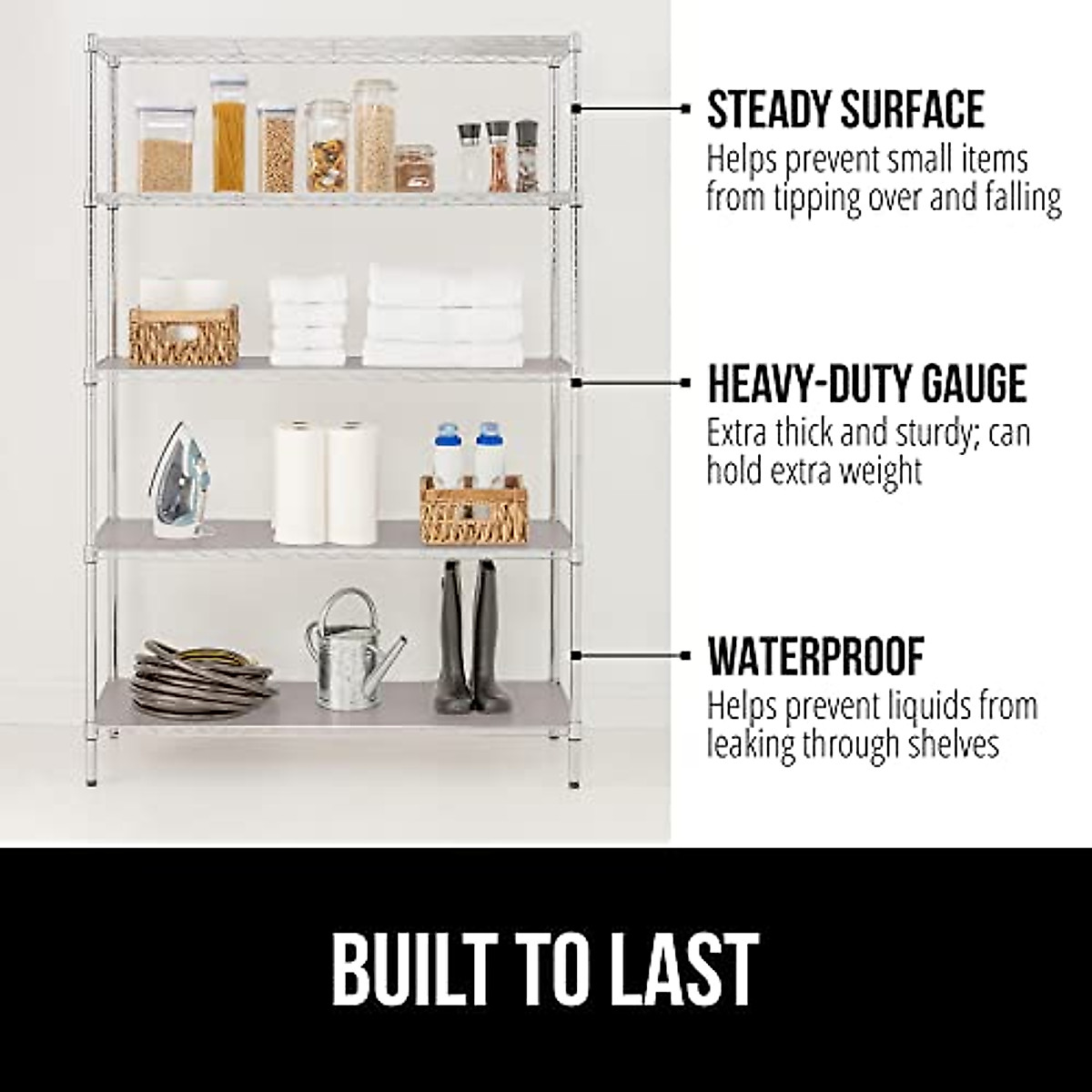 Gorilla Grip Wire Shelf Liners Set of 4 and Clothes Storage Bag Organizer Set of 2, Shelf Liner Size 18x36 in Charcoal, Waterproof Hard Plastic, Storage Bag Size 90L in Gray, 2 Item Bundle