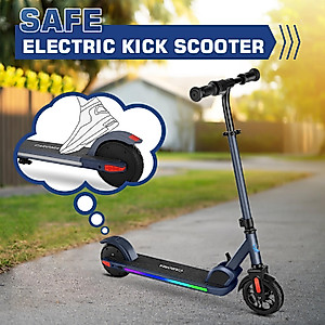 Caroma Electric Scooter for Kids Ages 8-12, 150W Foldable Kids Electric Scooter, Max 7 Miles & 10 Mph, LED Display, Colorful Lights, Adjustable Height, Lightweight Electric Scooter for Kids Teens