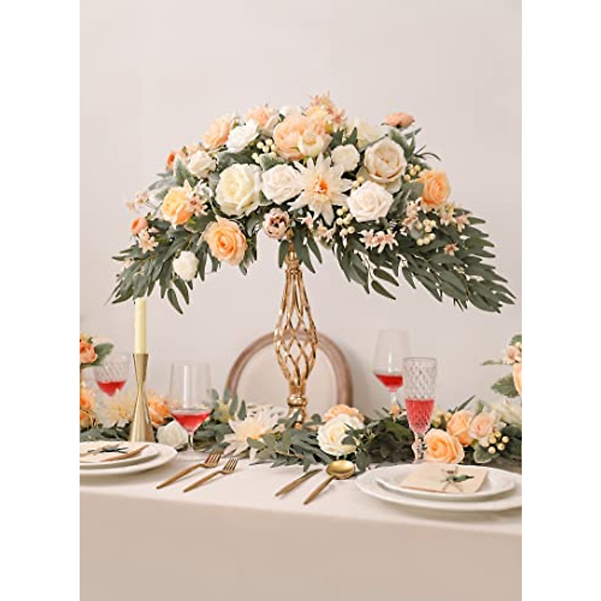 HIMIFOLO Artificial Wedding Flowers Combo Box Set for DIY Centerpieces Arrangements Bridal Bouquet Table Chair Decor Candle Holder Baby Shower Cake Decor Flower Strips Home Decorations (Champagne)