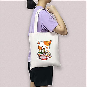 BDPWSS Cat Mom Tote Bag Ramen Cat Neko Anime Kawaii Gift Cat Lover Canvas Shoulder Bag Crazy Cat Lady Gift Ramen Fans Handbag (Cat ramen TG)