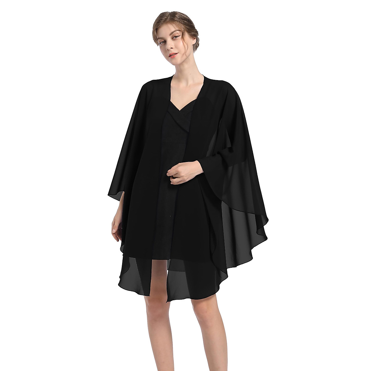 Baoqiya Chiffon Shawls and Wraps Wedding Party Shawl Scarf for Women Bridal Evening Dress on Special Occasion Dresses (Black)