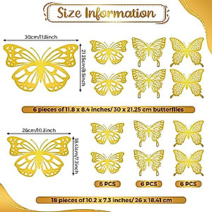 Yeaqee 24 Pcs Large Butterfly Party Decoration Set 2 Sizes 3 Styles Large 3D Golden Butterflies Wall Decor Stickers for Birthday Baby Shower Nursery Bedroom Wedding Decor Cutouts