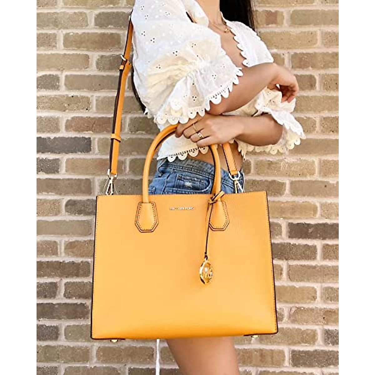 Michael Kors Mercer Large Pebbled Leather Convertible Tote Honeycomb Yellow