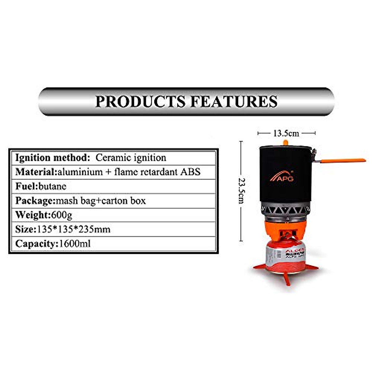 APG 1600ml Portable Camping Gas Stove Cooking System Butane Propane Burners