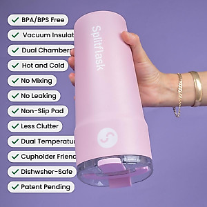 Splitflask 2-in-1 Hot & Cold Vacuum Insulated 30oz Tumbler, Stainless Steel, Dual Chamber, Leak-Proof, BPA-Free, Split Cup, 2 Drink, 2 Sides, Cup Holder Friendly, Coffee & Water (Hartley Black)