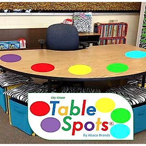 The Original Table Spots for Teachers | 20 Pack | 5 Multicolor Dots (4 Each) Dry Erase Circles Whiteboard Marker Stickers Wall Decals for School Classroom Teachers Students Table Desktop White Board