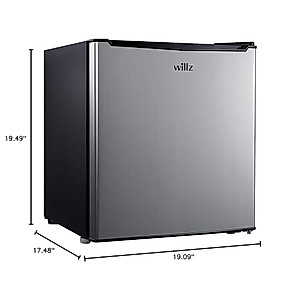 Willz WLR17S5 Compact Refrigerator, 1.7 Cu.Ft Single Door Fridge, Adjustable Mechanical Thermostat with Chiller, 1 Coated Wire Slide-Out Shelf, 1 Power Cord, Stainless Steel Look
