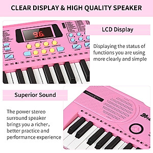 24HOCL 61 Keys Keyboard Piano, Kids Piano Keyboard with UL Adapter, Stand, Built-In Speaker, Mic, Portable Electronic Keyboard for Boys, Girls, Beginners Birthday Holidays Best Gifts