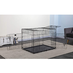 Go Pet Club 36-Inch Three Door Folding Metal Wired Cage Crate Dog Kennels Outdoor and Indoor Pet with Divider Panel, Removable Tray and Handle, Black