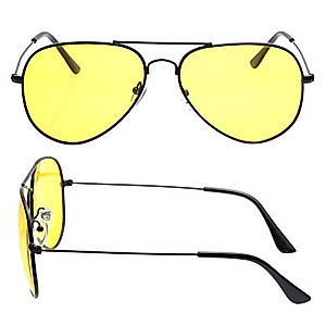 Runspeed Night Driving Glasses Anti Glare Polarized Aviator Sunglasses for Men Women Rainy Safe HD Night View Vision Goggles with Yellow UV400 TAC Lenses for Sports Outdoor Activities (Black025)