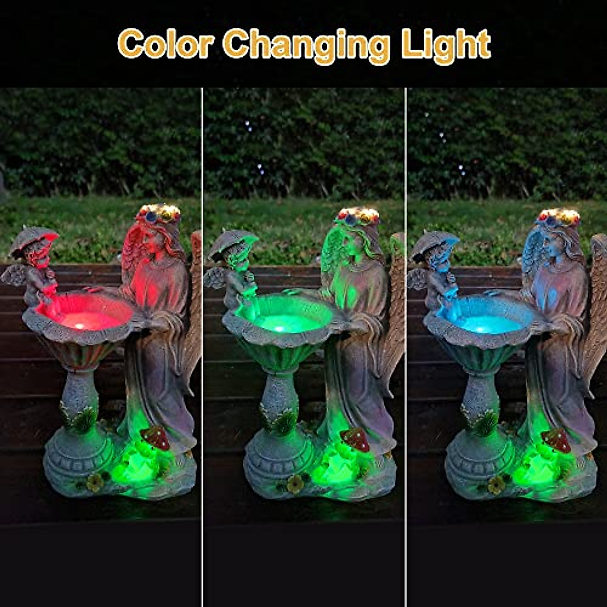 Voveexy Angel Garden Statue, Solar Garden Figurine with Color Changing Light Outdoor Décor Resin Frog Sculpture Lawn Ornament Waterproof Yard Art for Patio Lawn Yard Housewarming Garden Gift