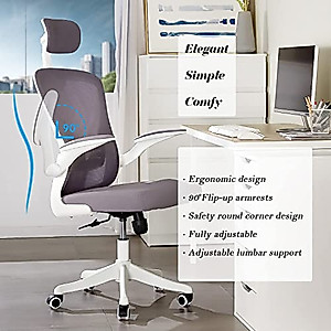 Moppson Ergonomic Office Chair, High Back Desk Chair,360-Degree Swivel,Adjustable Height with Flip-Up Arms,Tilt Function,Cushion for Lumbar Support Office Chair (White)
