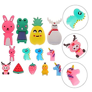 VILLCASE 150 Pcs Pencil Cap Pen Case Sensory Small Pencil Caps Fruit Pencil Toppers Adorable Pencil Protectors Animal Pencil Caps Cartoon Pen Sleeves Child Mini Pointed Hat